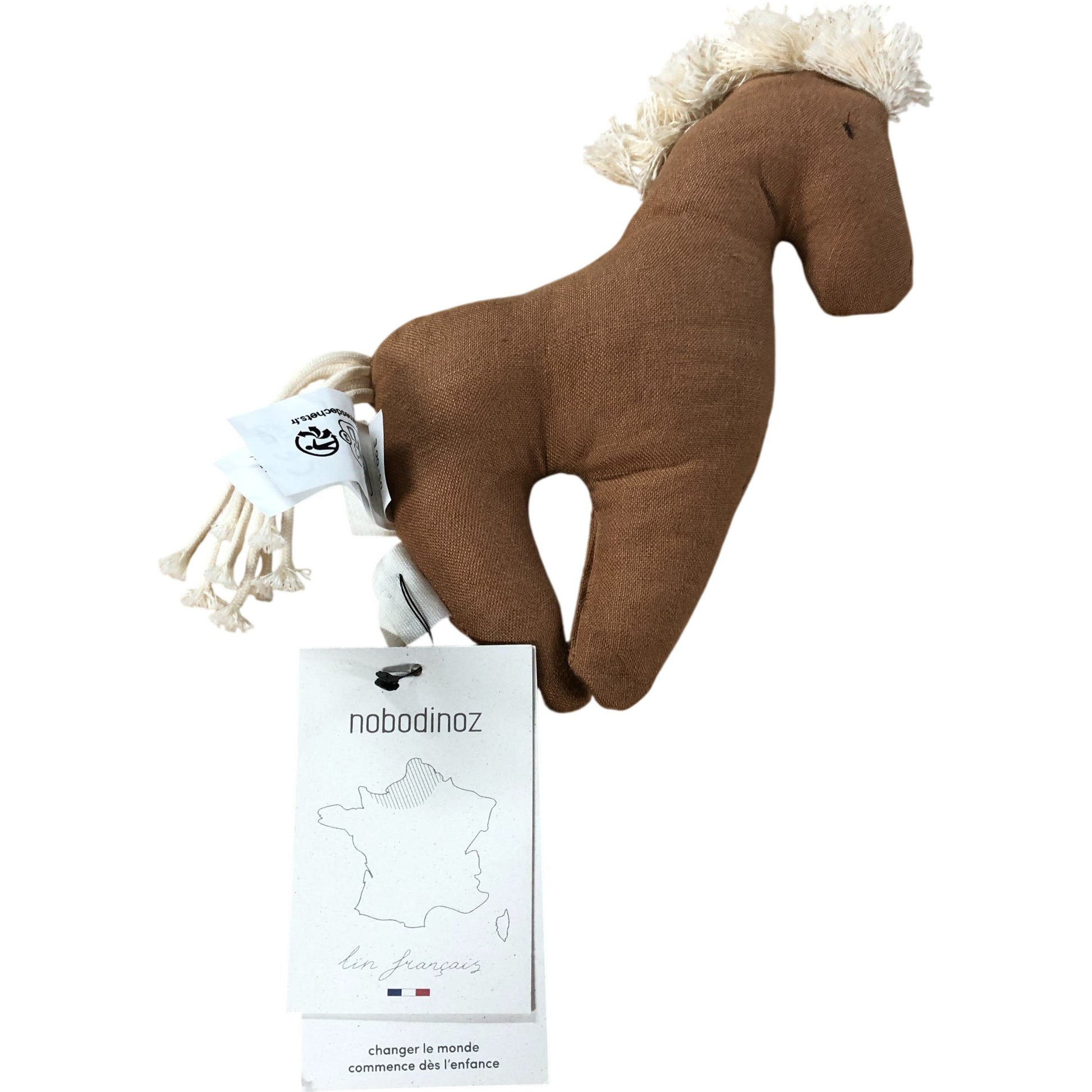 Nobodinoz Lin Francais Horse Rattle 23x16cm French Linen Brown Soft To ...