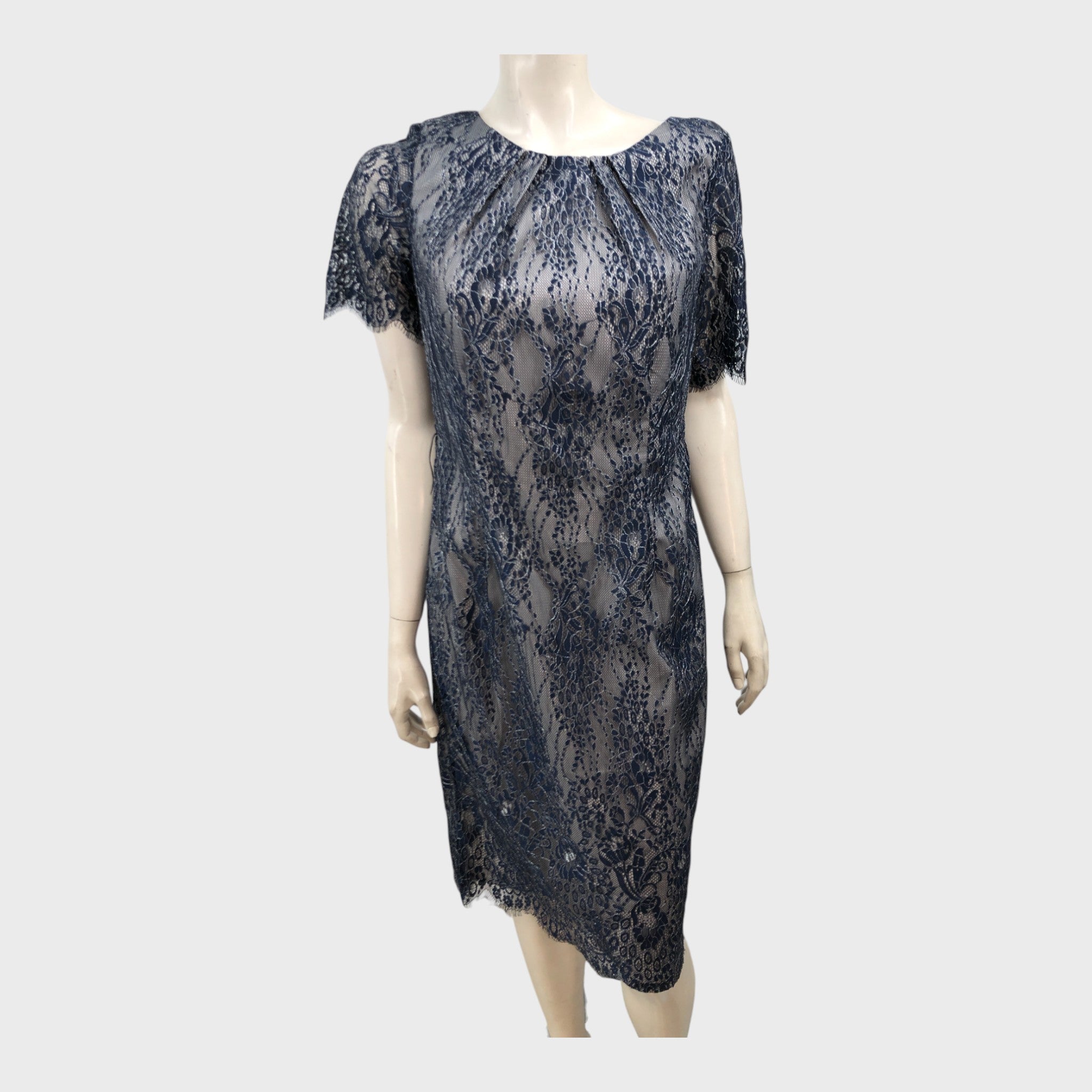 Jacques Vert Metallic Navy Lace Shift Dress | Newlife Online