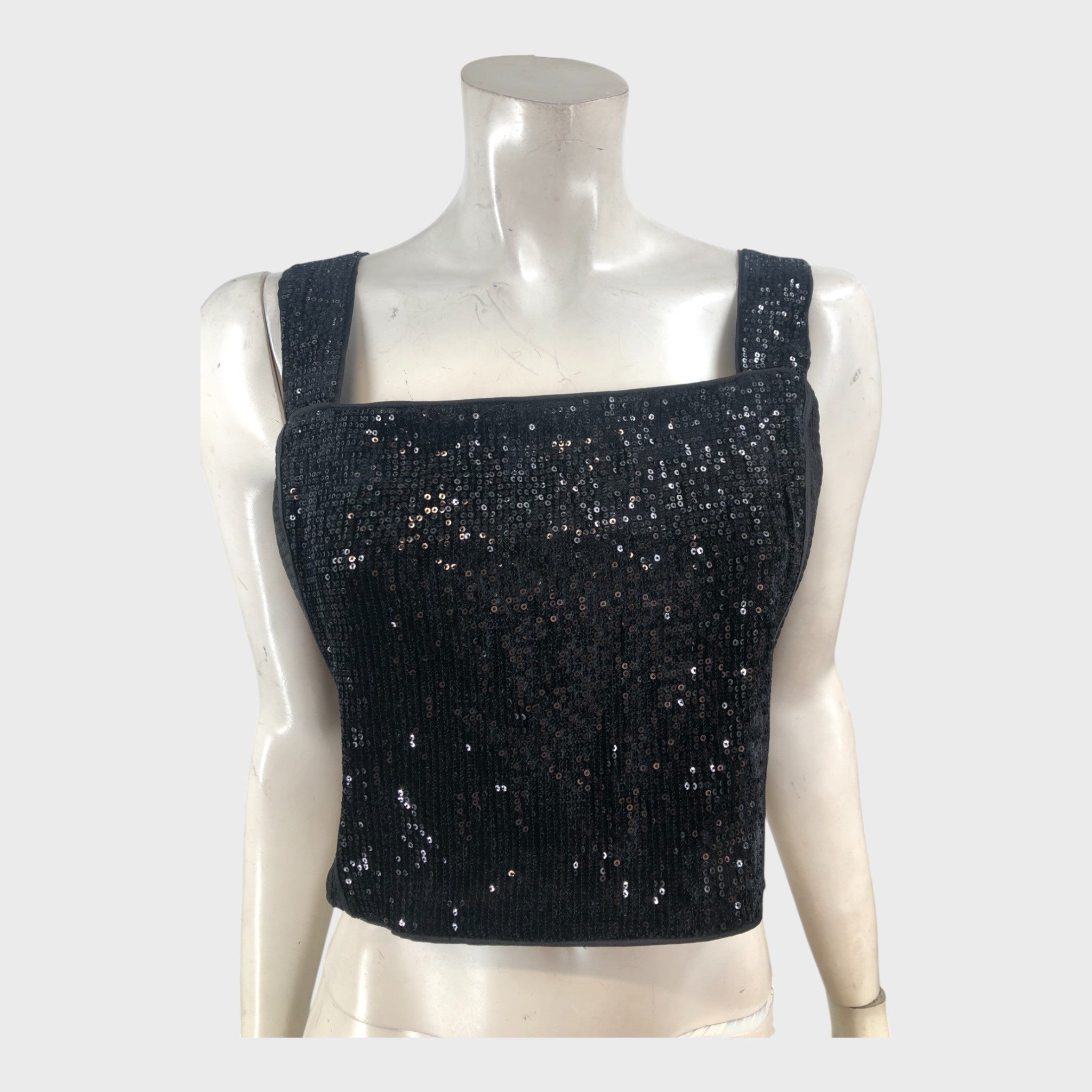 Branded Black Silk Blend Velvet Sequin Crop Top - UK14 | Newlife Online