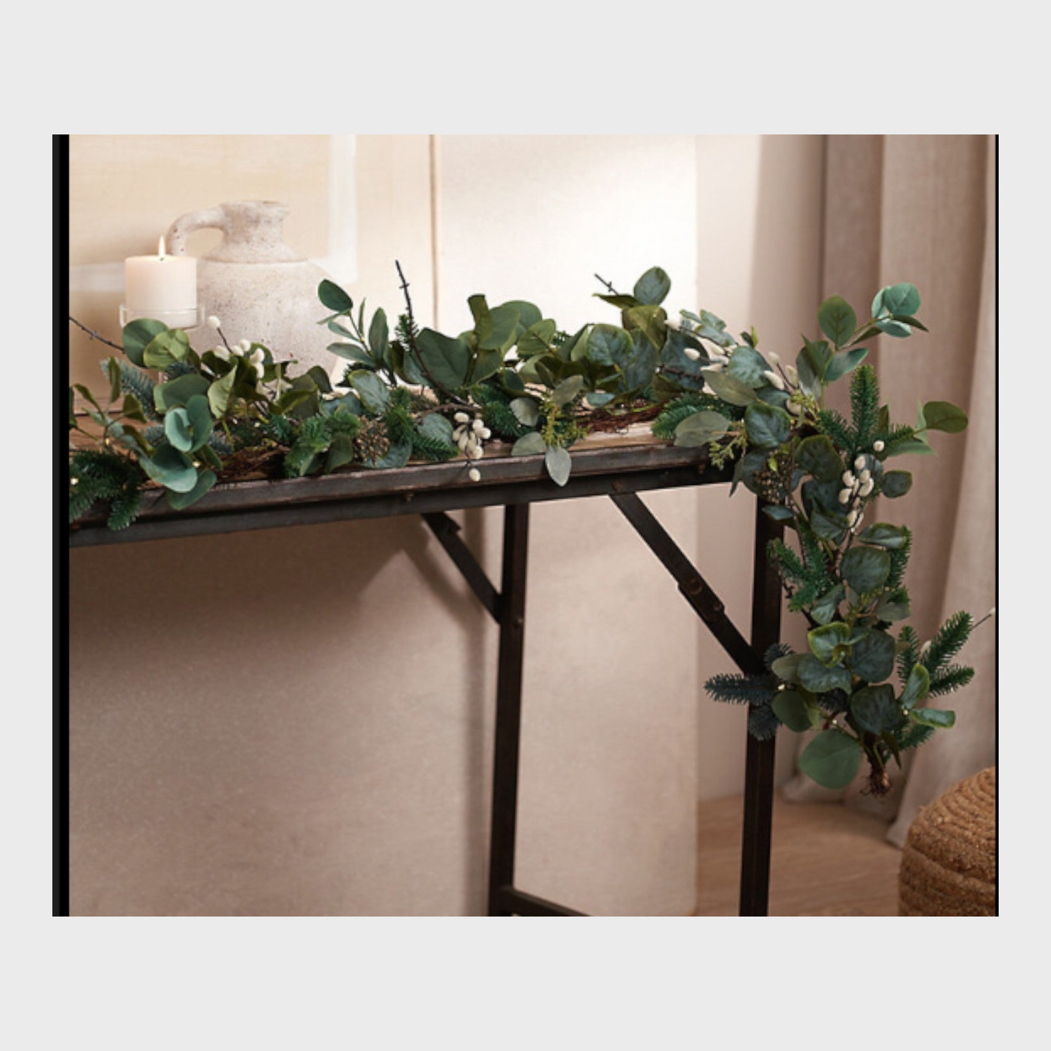 Branded 180cm Pre Lit Foraged Winter Garland Natural Looking Greenery ...